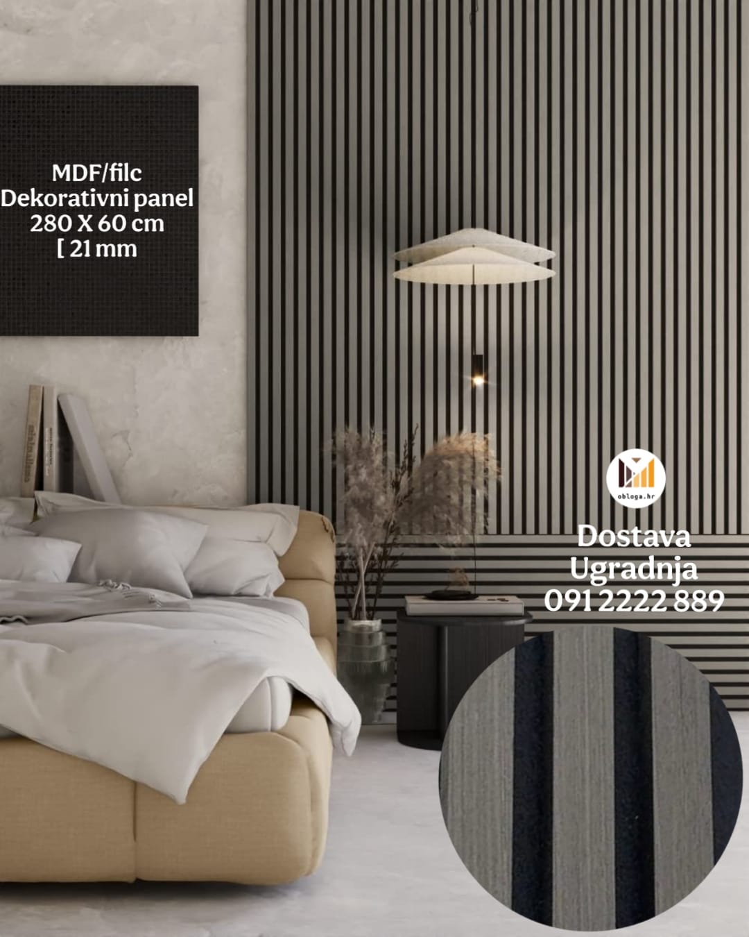 Akustični paneli – Dimljeni tamni hrast – 280x60cm | obloga.hr