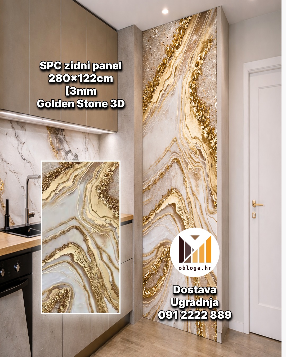 Zidne obloge – Golden Stone 3D – 280x122cm | obloga.hr