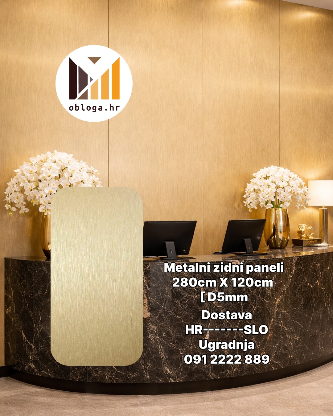 Gold - Metalni zidni paneli 120x280cm